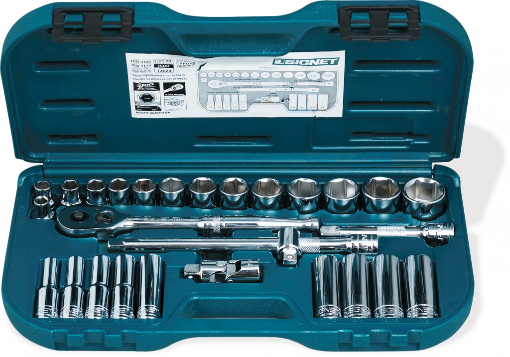 1/2 DRIVE CHROME SOCKET SET WITH RATCHET 28 PIECE SAE | Signet